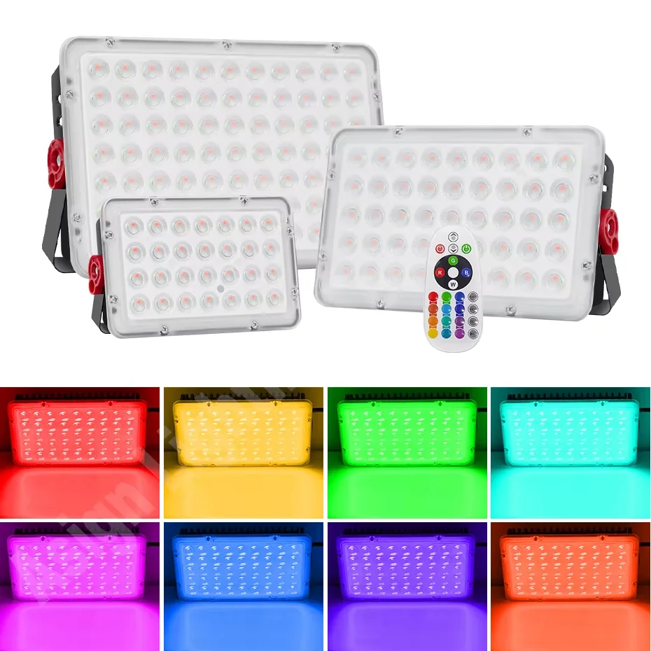 220V-RGB-LED-Floodlight-Reflector-Outdoor-Lighting-200W-100W-50W-IP66 ...