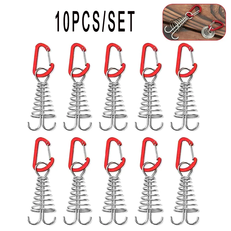 10pcs Spiral Shaped Spring Octopus Deck Peg with Carabiner Hook ...