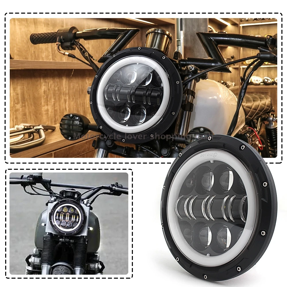 7 Inch Round Led Headlight Cafe Racer Head Light Lamp For Harley Road ...