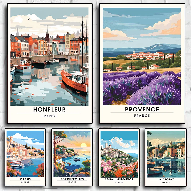 Retro France Tourist City Travel Paris Provence Cassis Landscape Poster ...