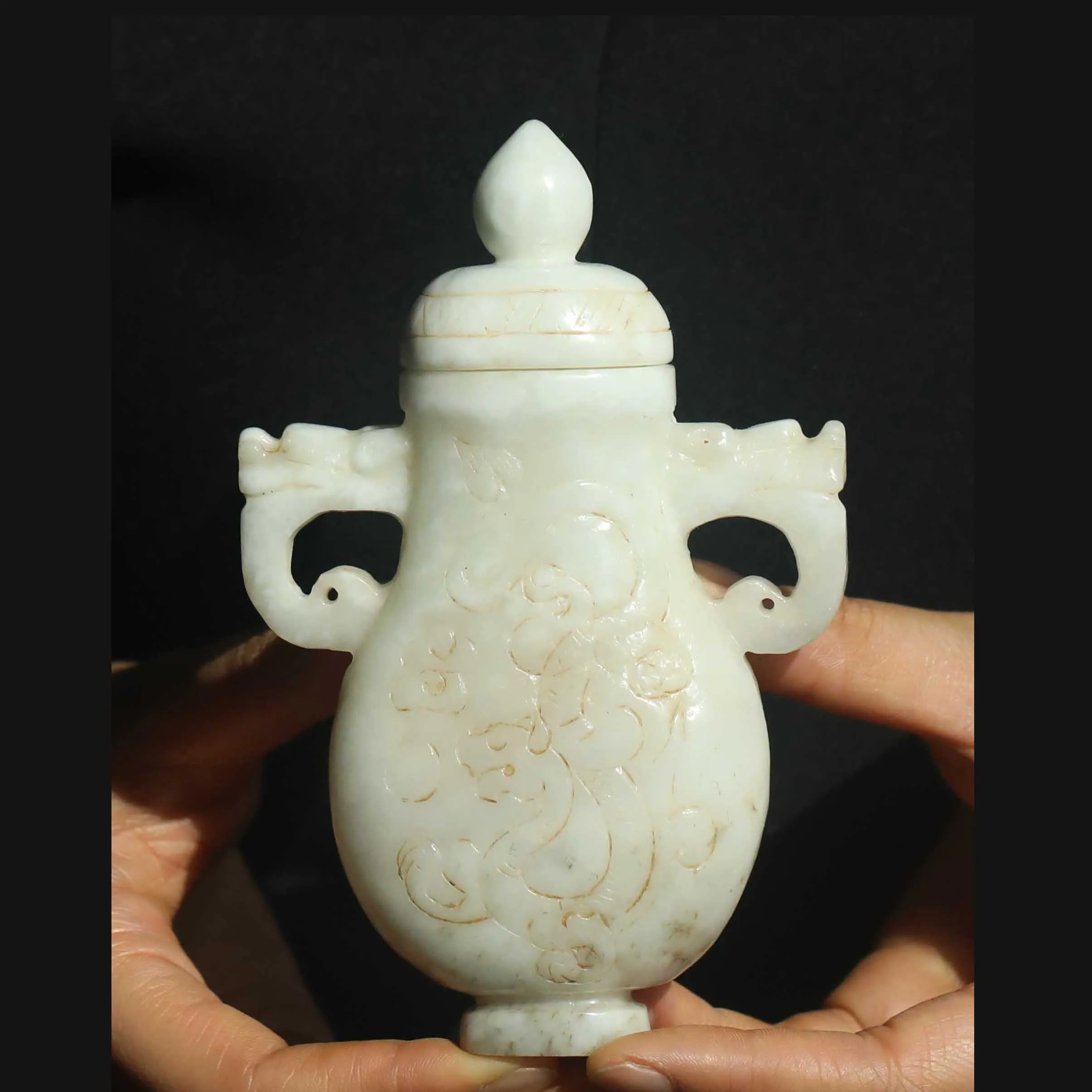 Old China Natural hetian Jade Hand Carved statue dragon phoenix bottle ...