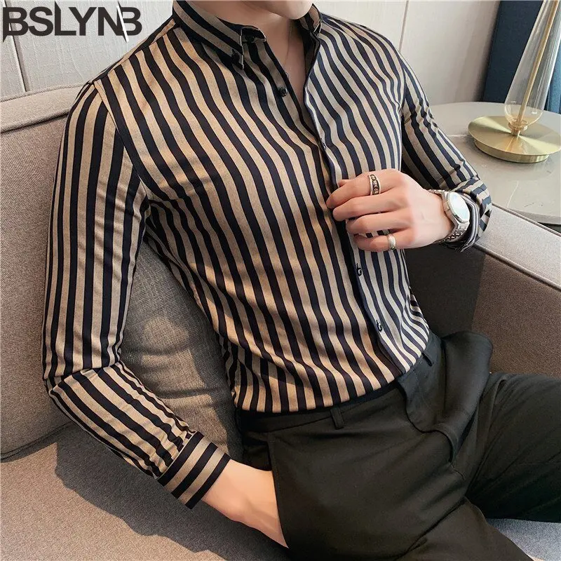 2023-Spring-Shirts-Men-Dress-Vertical-Stripe-Shirts-Slim-Men-Casual ...