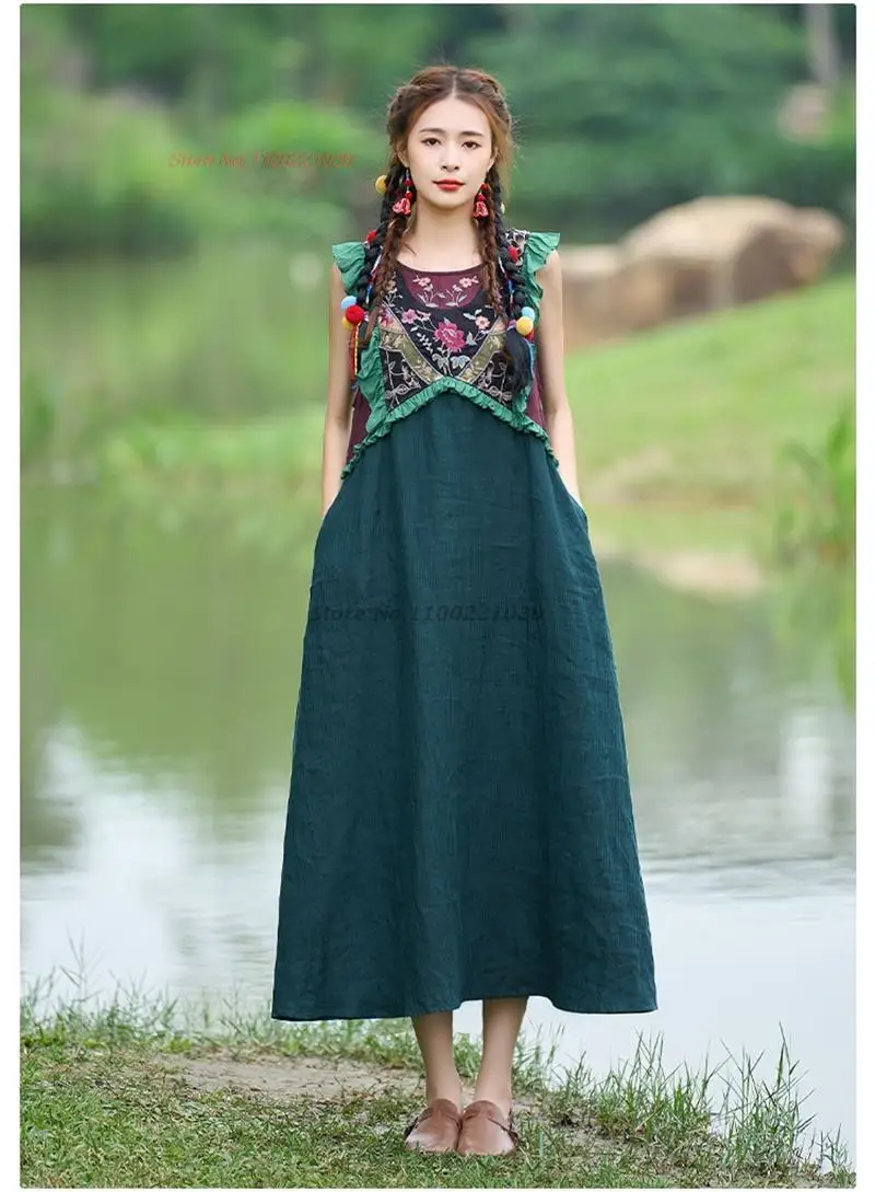 2024 chinese traditional dress vintage national sleeveless cotton linen ...