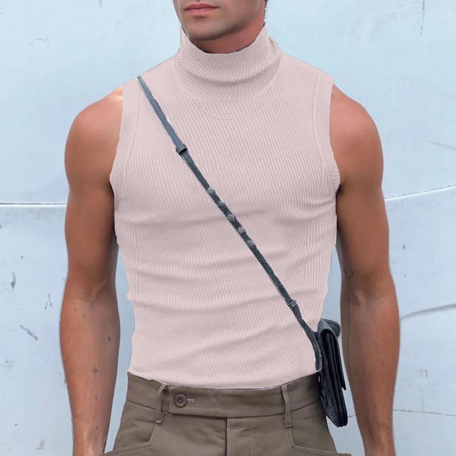 Male Camisole Sleeveless Vest Solid Color Sexy Off Shoulder Striped ...