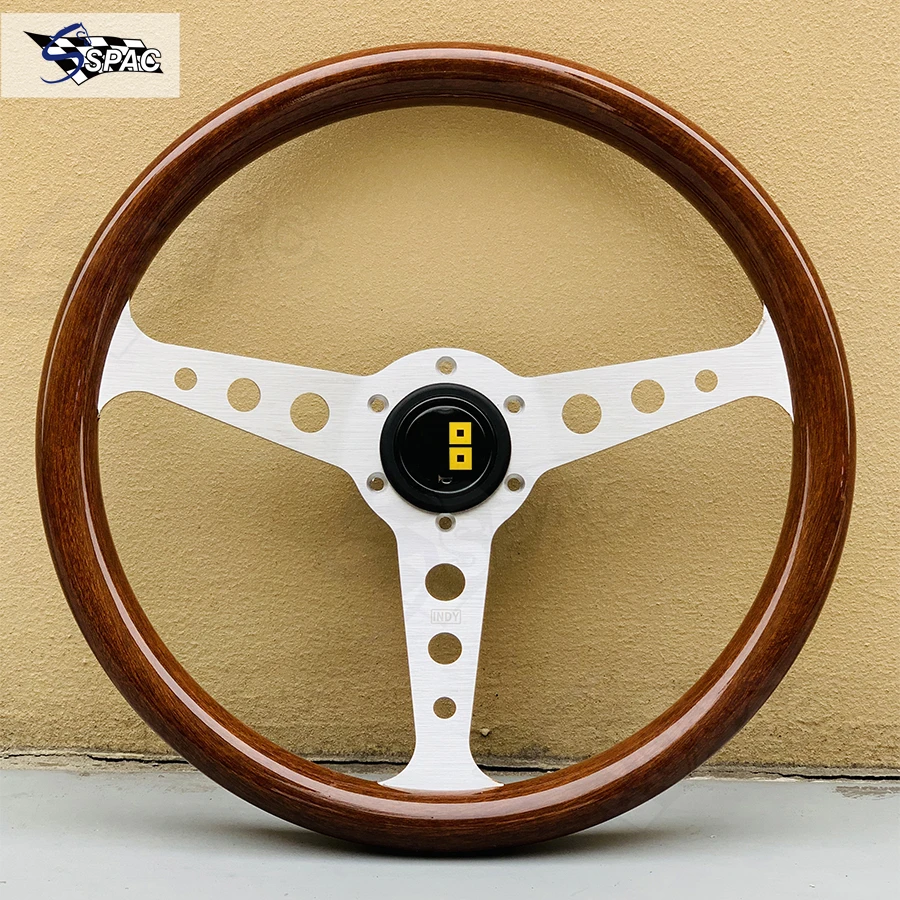INDY-Wood-Style-Steering-Wheel-Universal-Classic-Racing-Sports-Car ...