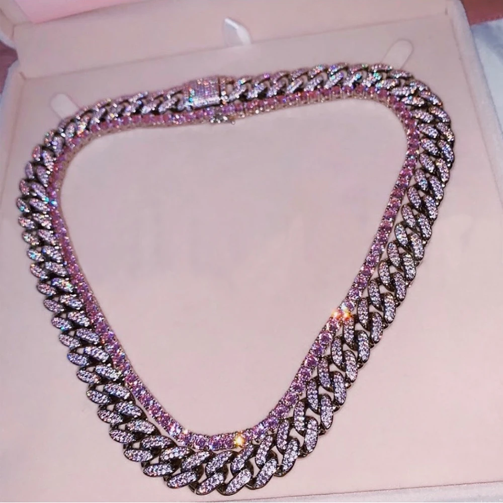 Mens Miami Cuban Link Chain Necklace | Pink Cuban Link Necklace - Pink ...