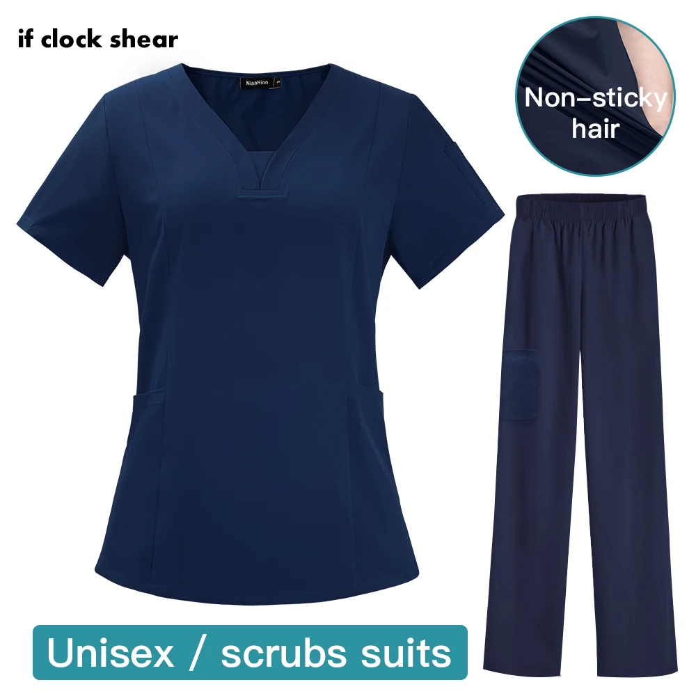 Solid Midwife Medical Uniform Nurse Scrub Tops Pants Beauty Uniform ...