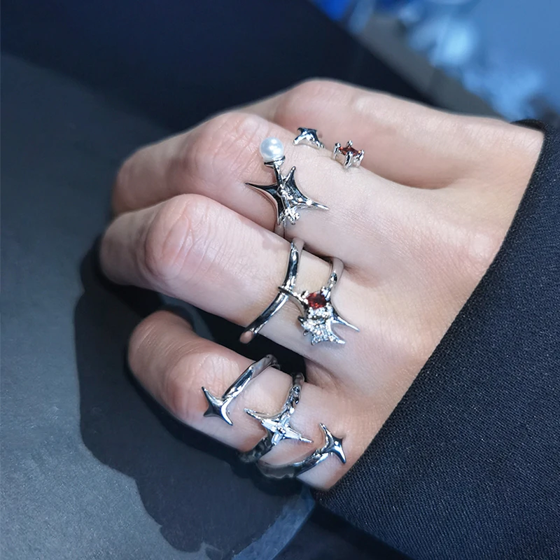Gothic Y2k Rings Set | Star Ring Irregular | Set Rings Vintage | Gothic Cross Ring - Rings ...