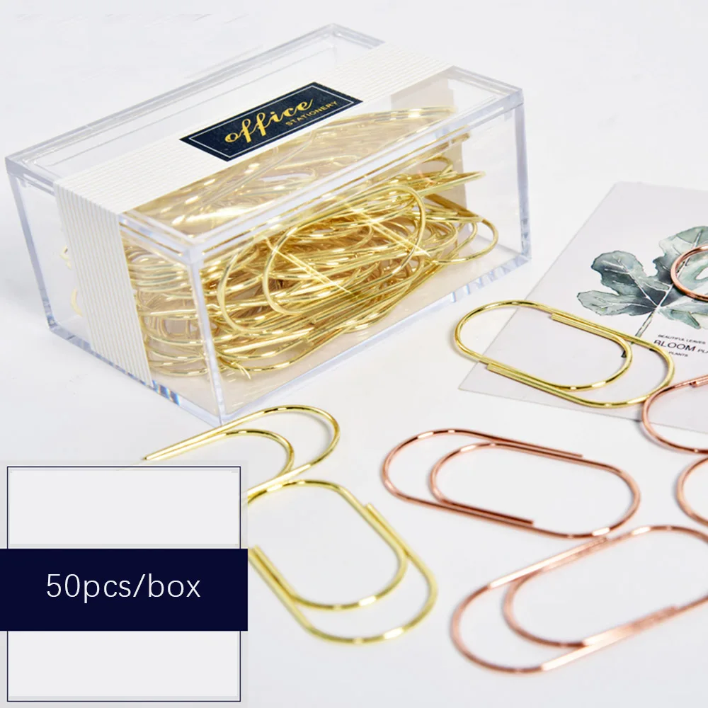 50pcs/Box Regular Paper Clip Student Memo Clip Rose Gold 50mm Metal ...