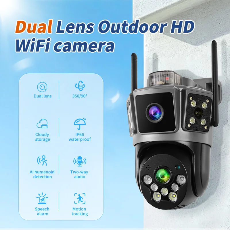 2.4G&5G Dual Bands WiFi Security Camera Outdoor Triple Screen Dual lens ...