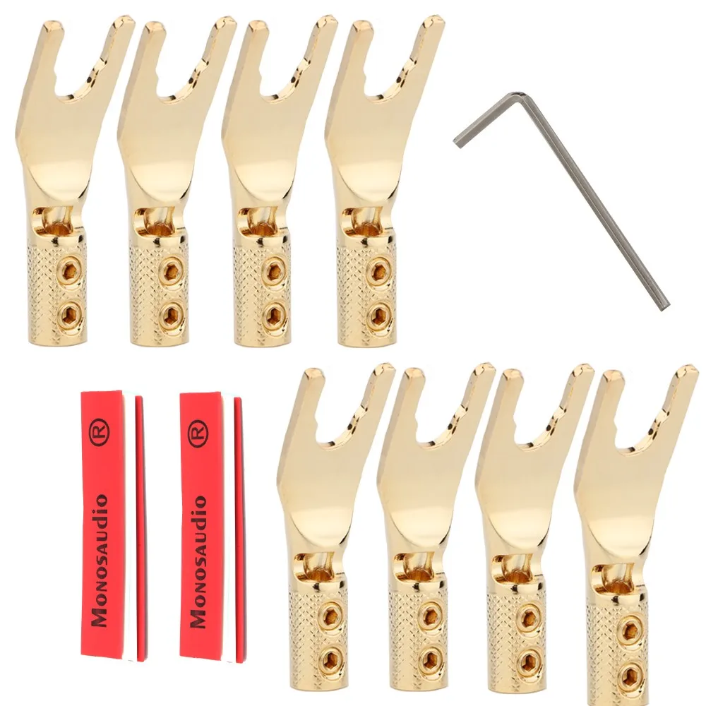 8Pieces-Pure-Copper-Rhodium-Plated-Y-Spade-Connector-Plug-Fork ...