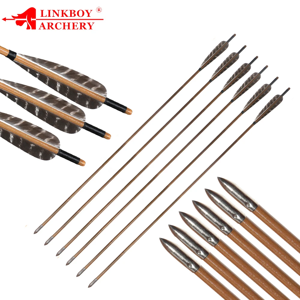 6pcs Linkboy Archery Handmade Bamboo Arrows 35inch Traditional Arrows ...