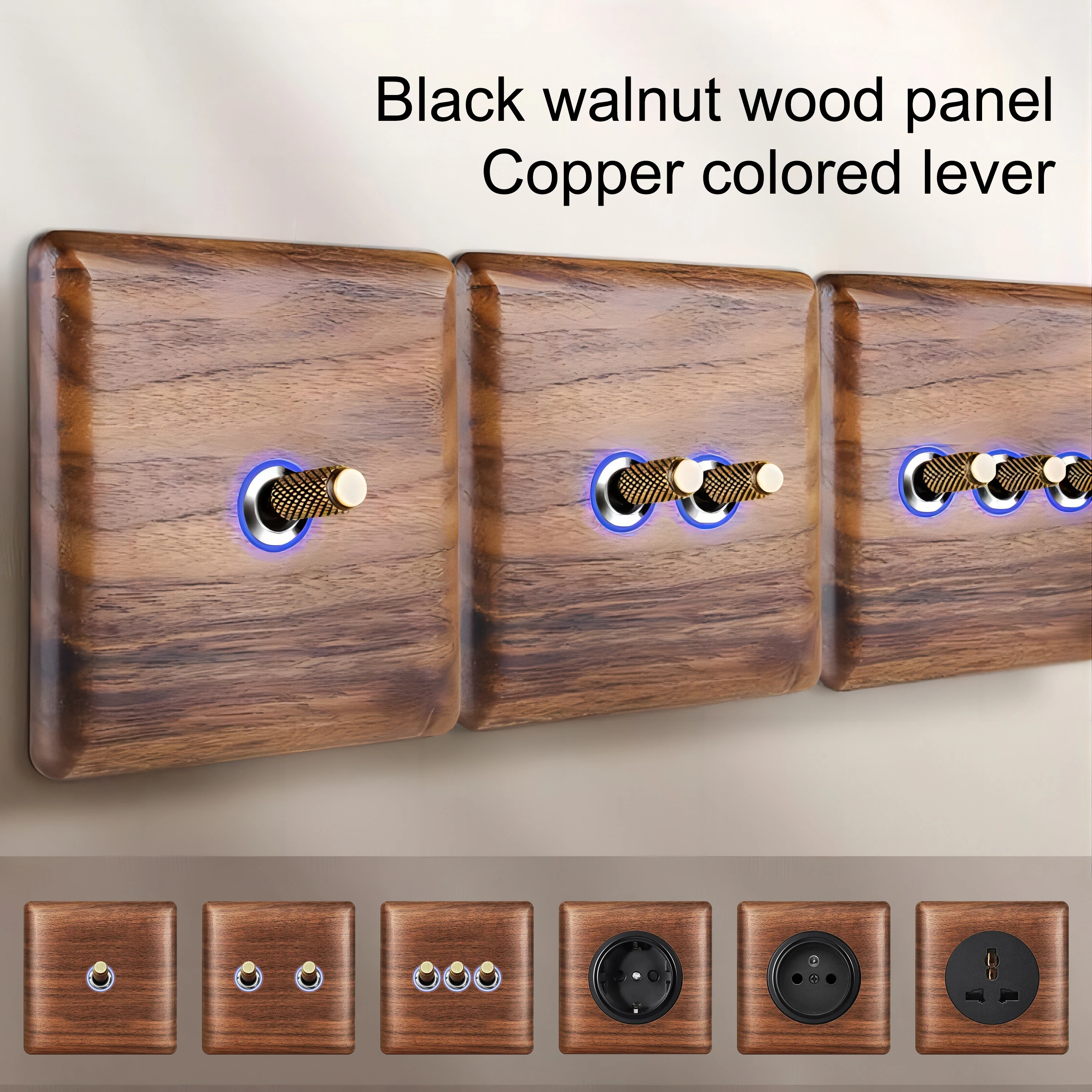 Retro-Switch-Socket-Solid-Wood-Work-Driving-Arm-Panel-Retro-Style-EU ...