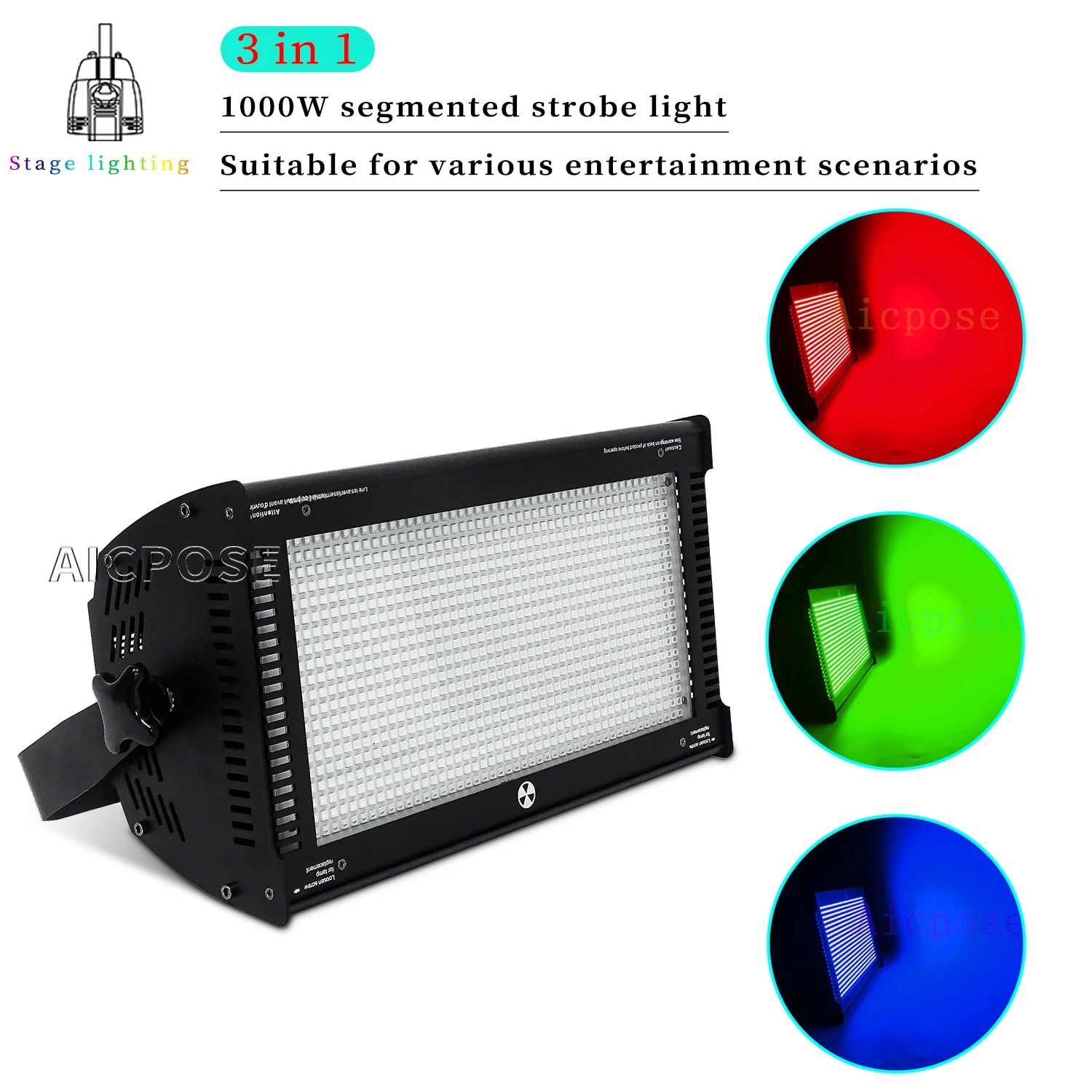 1000W RGB 3 in 1 LED 스트로브 조명, 세그먼트 스트로브 배경 장식 효과 조명, DMX 제어, DJ 디스코 장비 ...