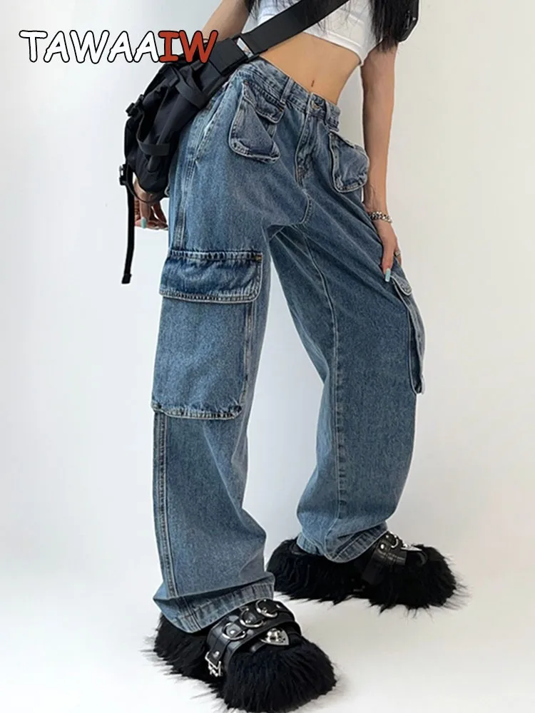 Tawaaiw-Multiple-Pockets-Design-Jeans-Woman-Korean-Style-Washed-Blue ...