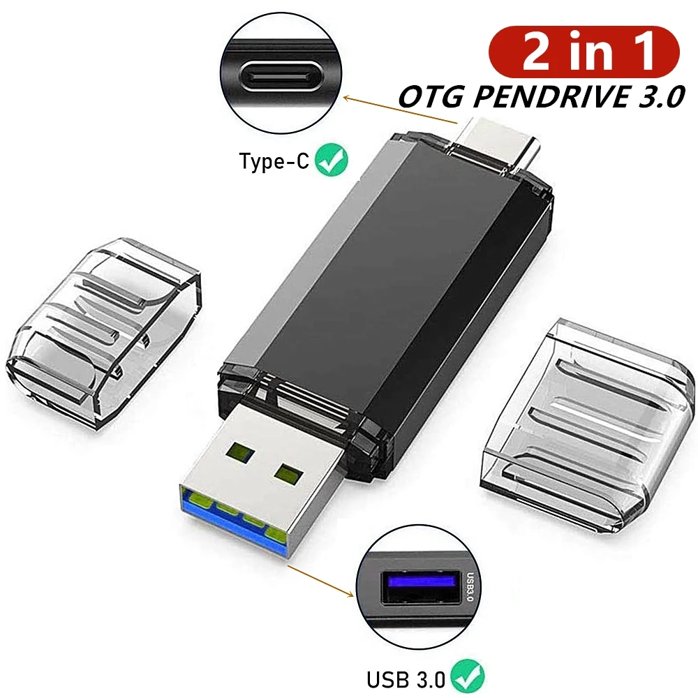 USB-Tipo-C-Black-Thumb-Drive-Alta-Velocidade-Dual-OTG-Capacidade-100 ...