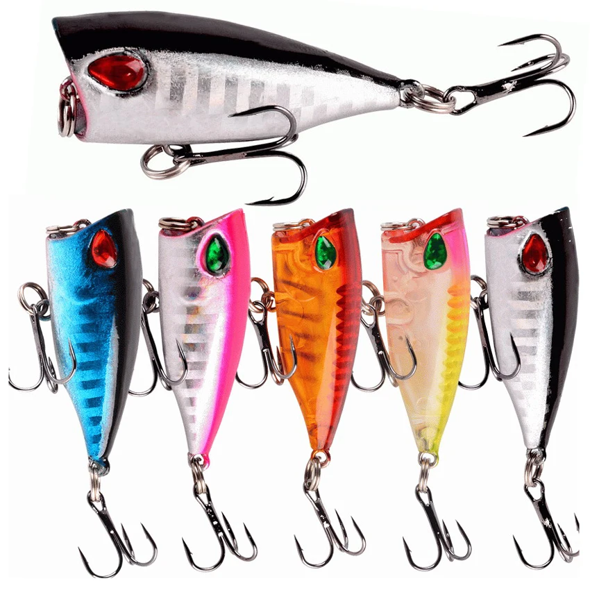 5pcs Popper Fishing Lures 4cm 3g Topwater Wobblers Poper Lure Swimbait ...