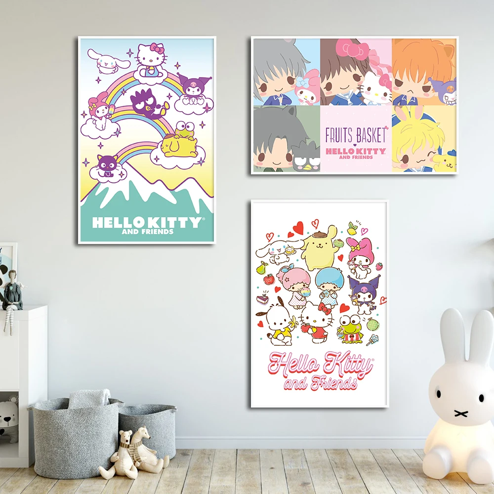 Hello-Kitty-and-Friends-Poster-Modern-Cartoon-Wall-Art-Canvas-Painting ...