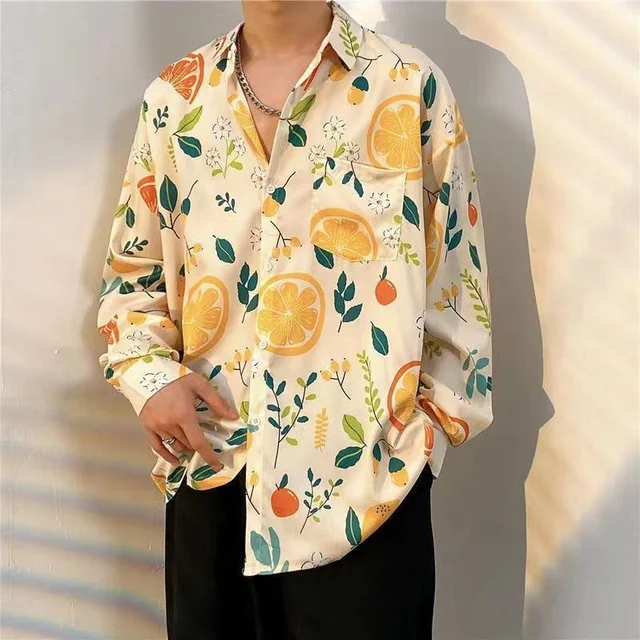 Mens Hawaiian Shirt Streetwear Hip Hop Flower Print Summer Beach Long ...