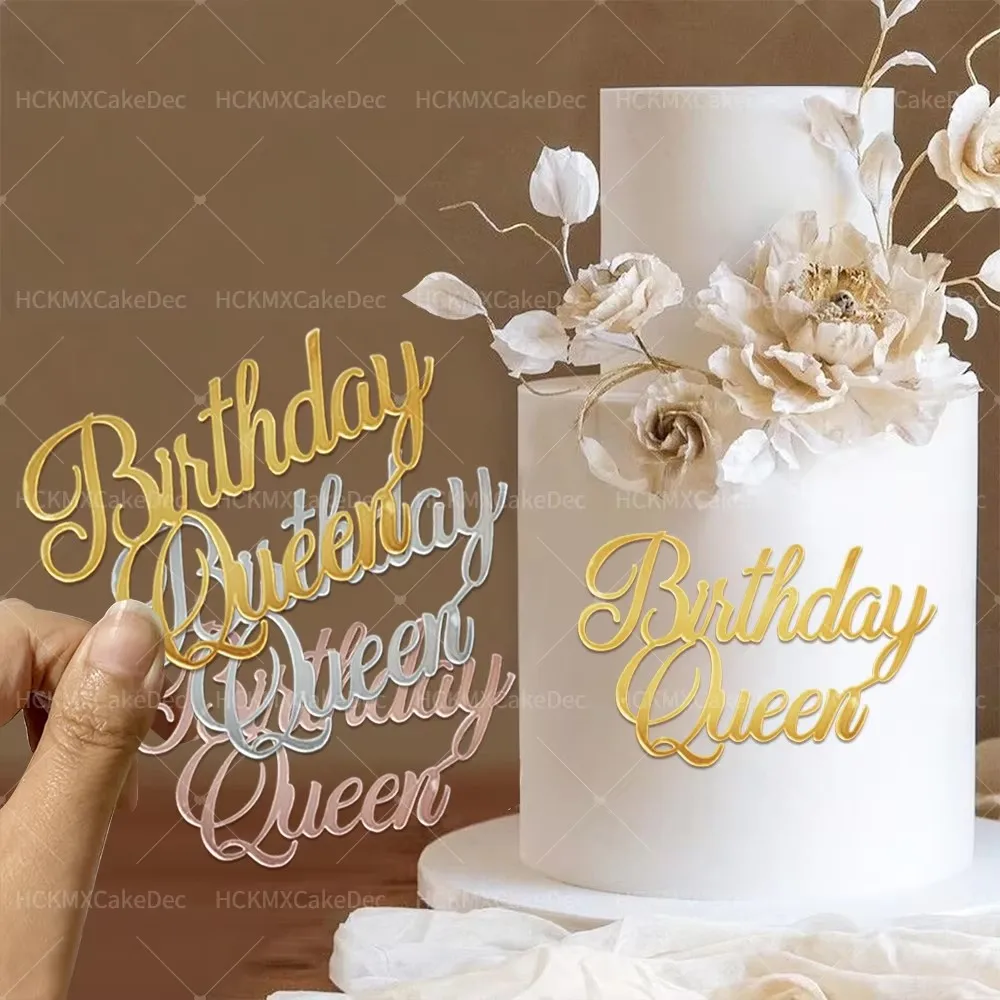 Ins Acrylic Gold Rose Silver Happy Birthday Queen Cake Topper for ...