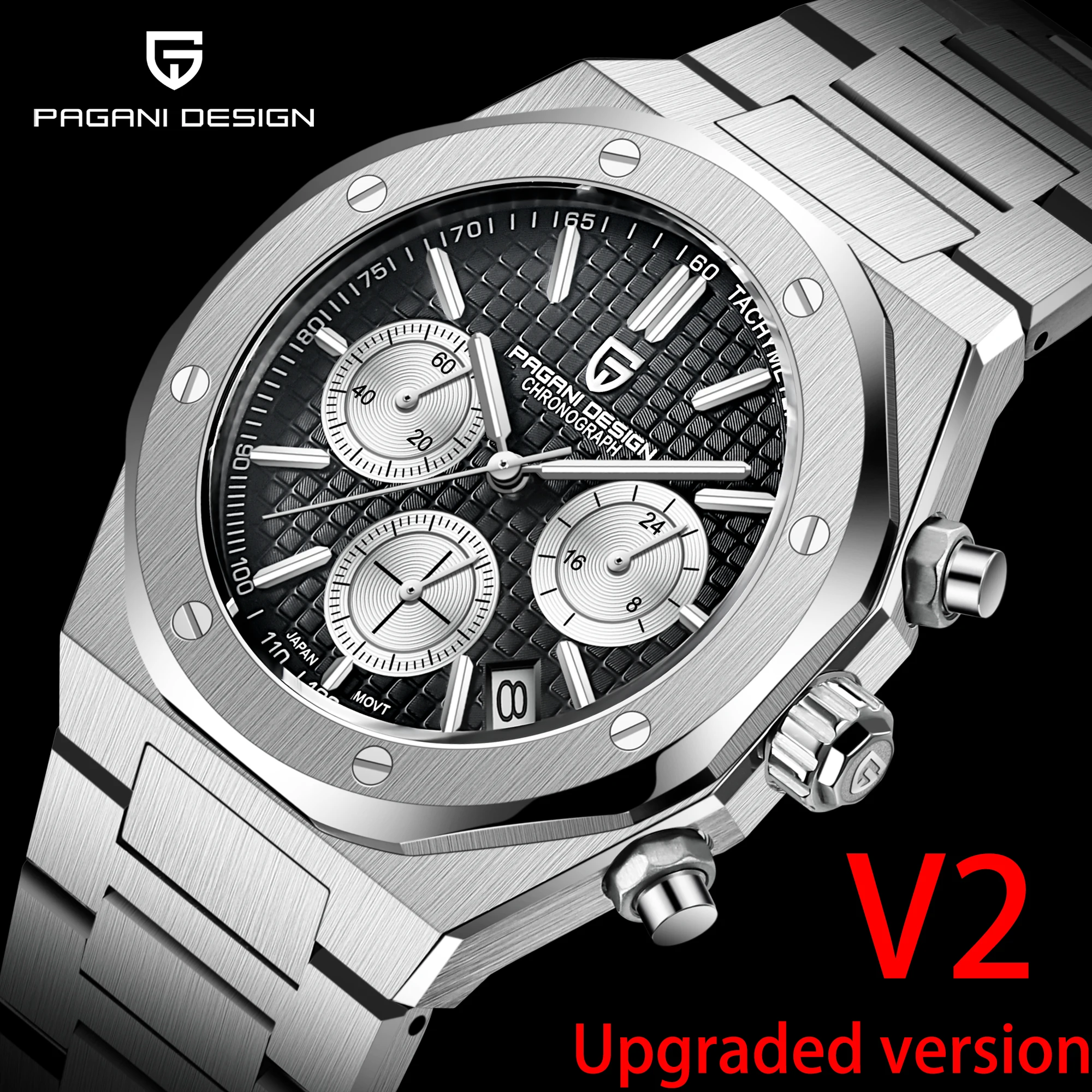 PAGANI DESIGN 새로운 최고 럭셔리 스테인레스 스틸 남성용 쿼츠 시계, 40mm 사파이어 유리 야광 포인터 시계 ...