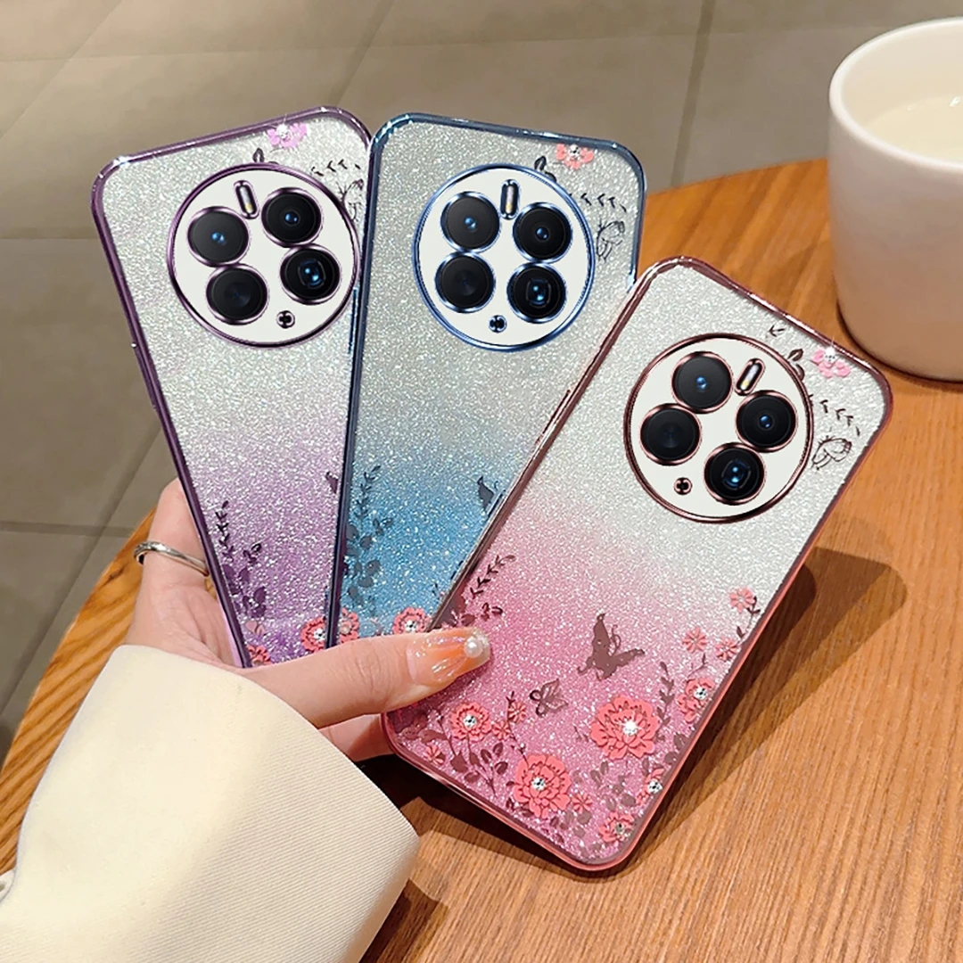 Glitter-Diamond-Butterfly-Flower-Soft-Phone-Case-For-Huawei-P60-P50-P40 ...