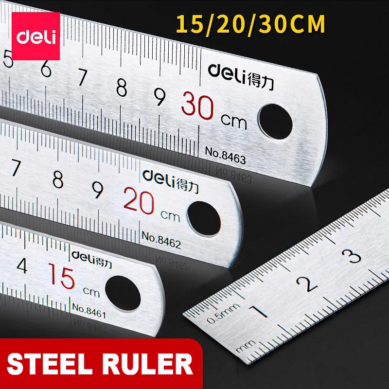 Deli Stainless Steel Ruler 15/20/30cm Metal Straight Ruler for Home ...