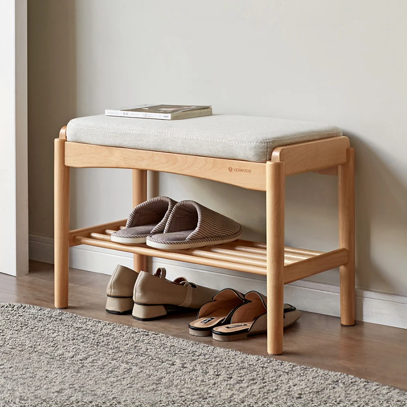 Small Chair Double Shoe Rack Entrance Low Entryway Nordic Wooden Shoe ...