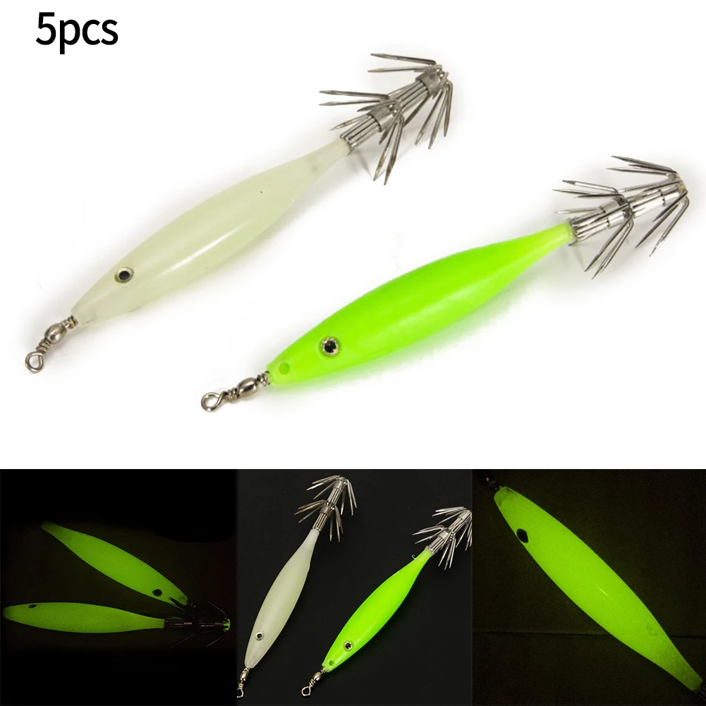 5Pcs Luminous Bait Squid Hook Luminous Octopus Jig Hook Shrimp Bait ...