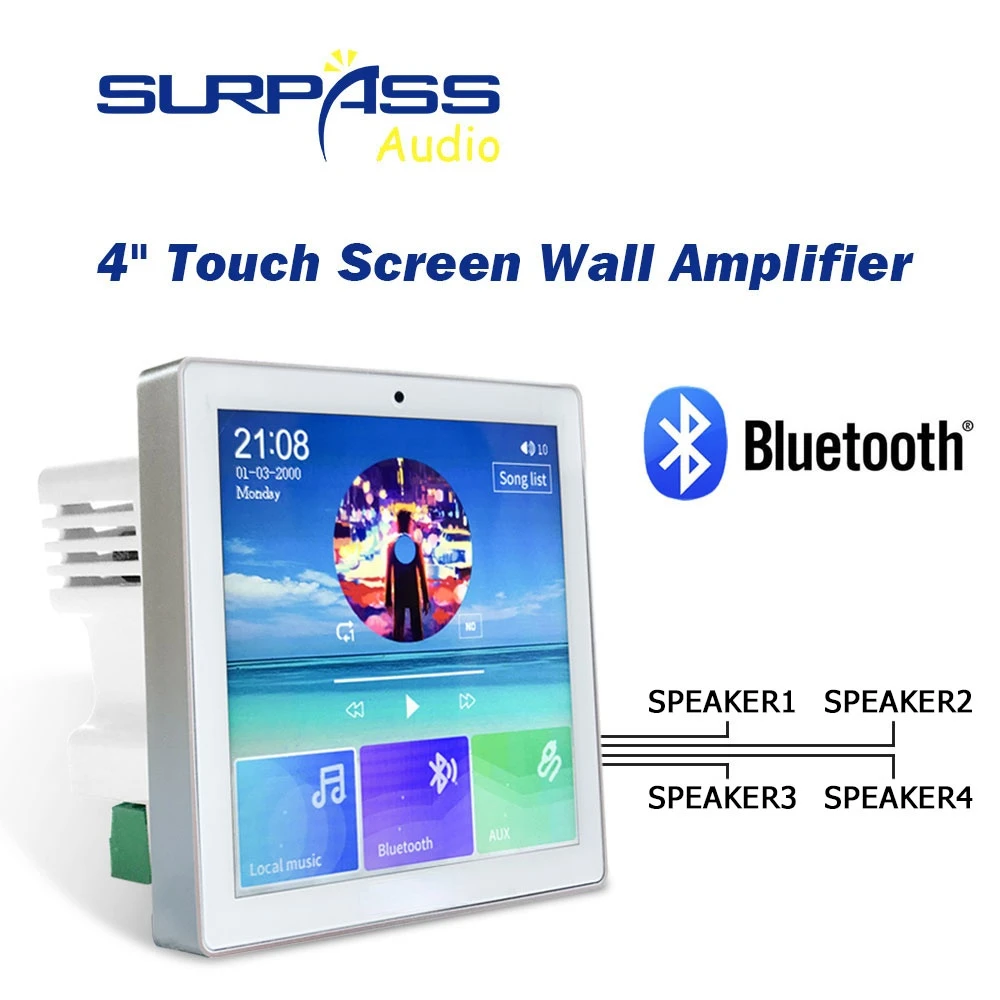 Smart Home Audio 4 Channel Wireless Bluetooth In Wall Amplifier Touch ...