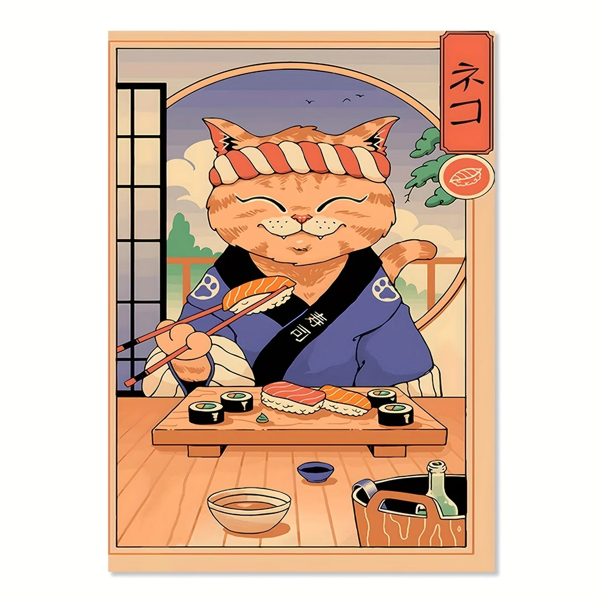 Cat With Sushi Poster