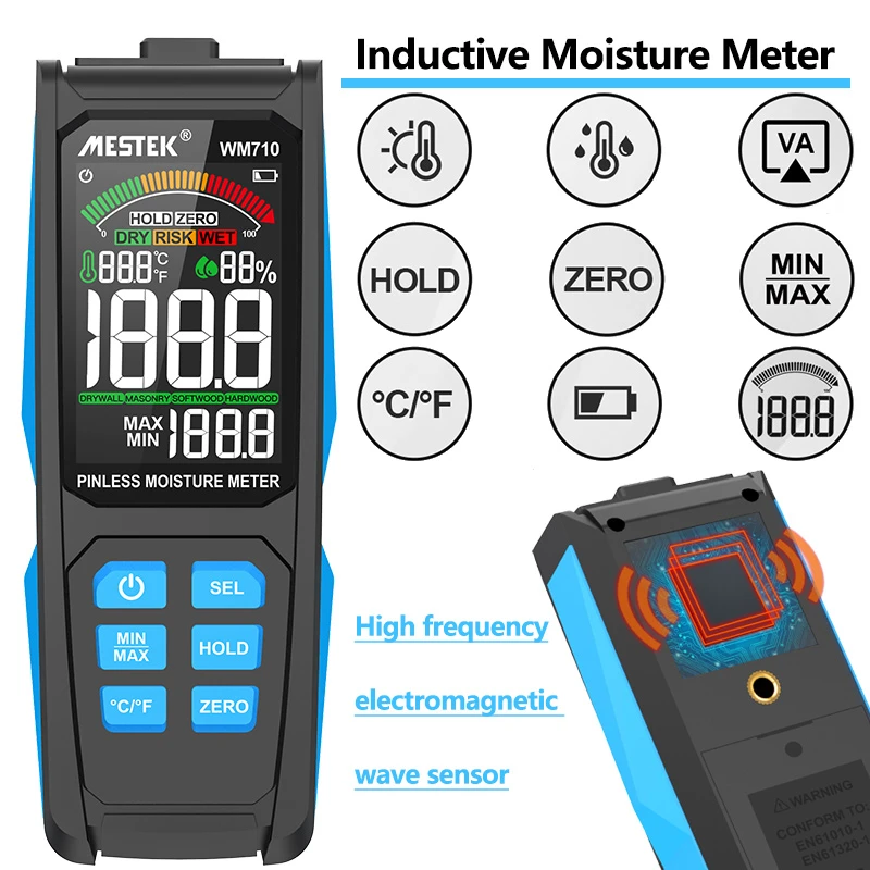 Digital Wood Moisture Meter Non-destructive Inductive Hygrometer Analog ...