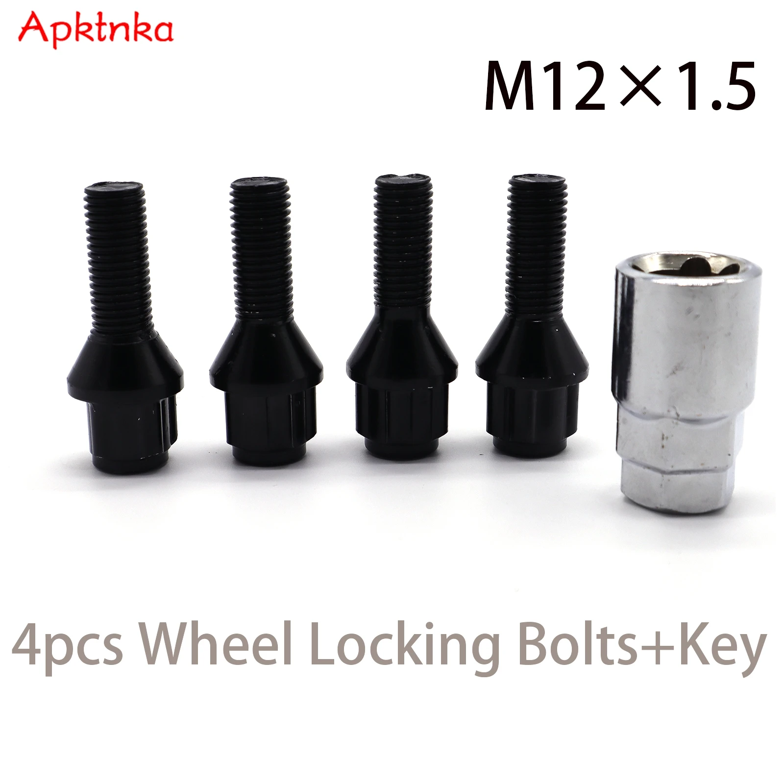 4X Car Alloy Wheel Locking Bolts Nuts Lugs Black M12x1.5 17mm Hex Taper ...