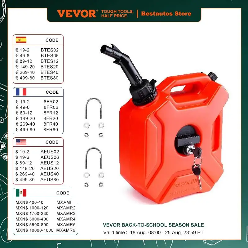 VEVOR-5-10L-Red-Fuel-Tank-Petrol-Cans-Gas-Barrels-Can-Spare-Water ...