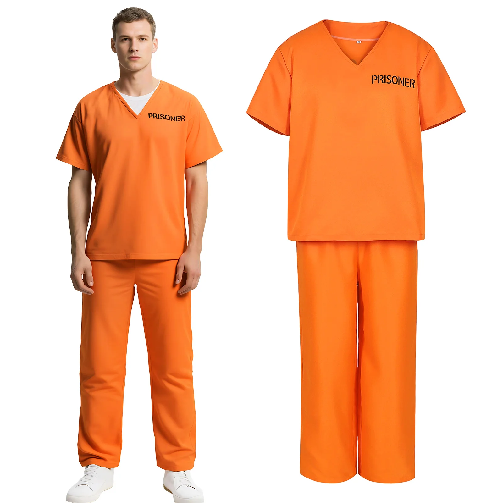 Prisoner Costume Adult Prison Jumpsuit Orange Uniform Jail Pants Inmate ...