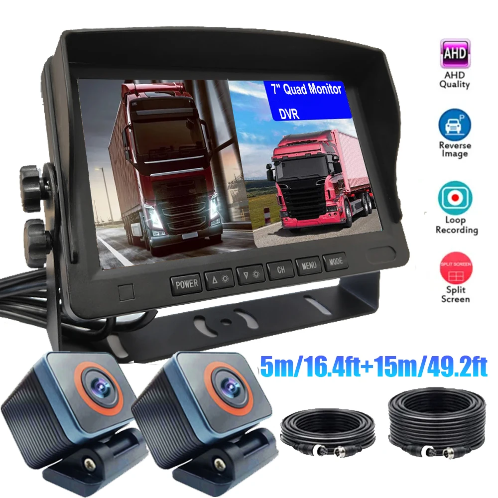 7-Dual-Split-Monitor-2x-AHD-Backup-Camera-DVR-System-Rear-View-Camera ...