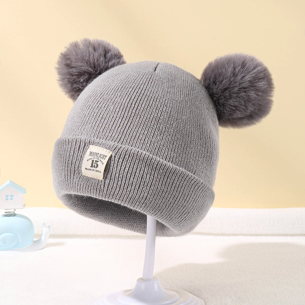 New-acrylic-solid-color-wool-children-s-double-ball-hat-winter-baby ...