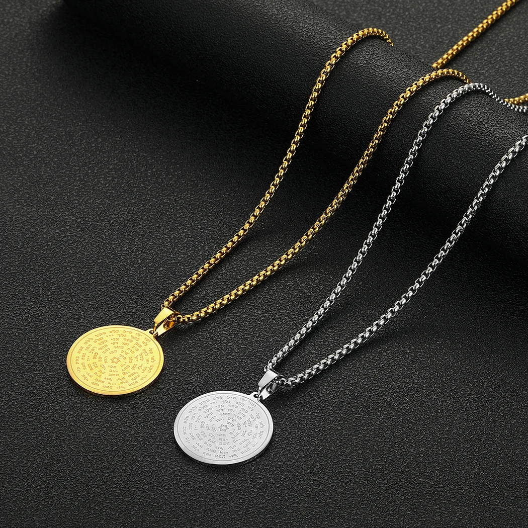 Stainless Steel 72 Names Of The God Moses Gold Plated Pantend Necklace ...