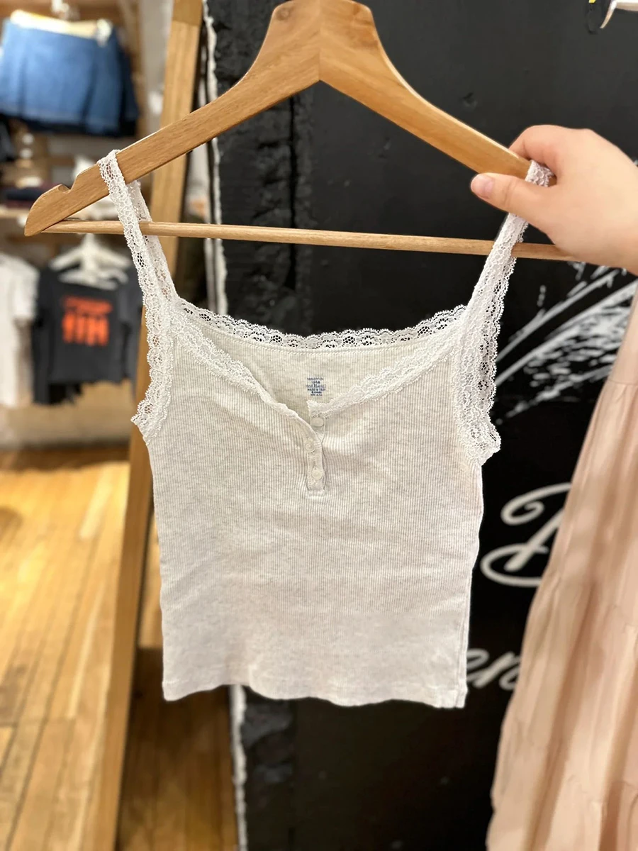 Lace-Trim-Ribbed-Slim-Tank-Tops-Women-Summer-SleevelessThree-Buttons ...