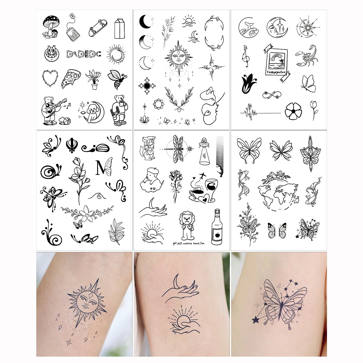6pcs-Small-Black-Cartoon-Temporary-Tattoo-Cute-Star-Moon-Tattoo-Sticker ...