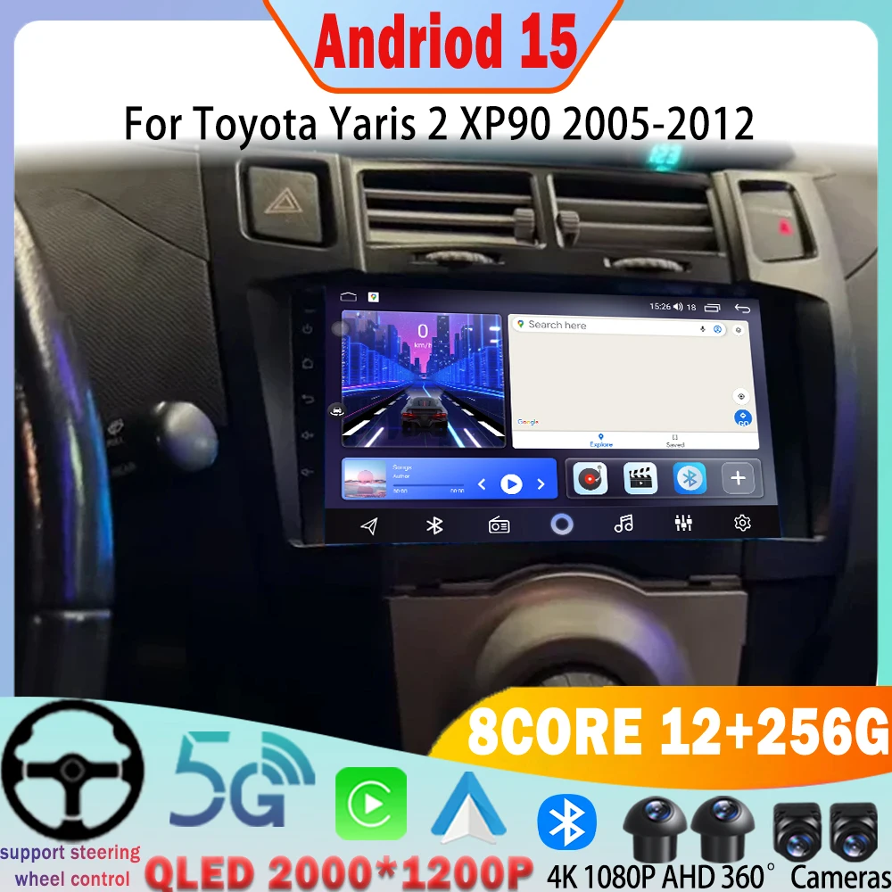 Android 15 Carplay Auto WIFI Car Radio For Toyota Yaris 2 XP90 2005 ...
