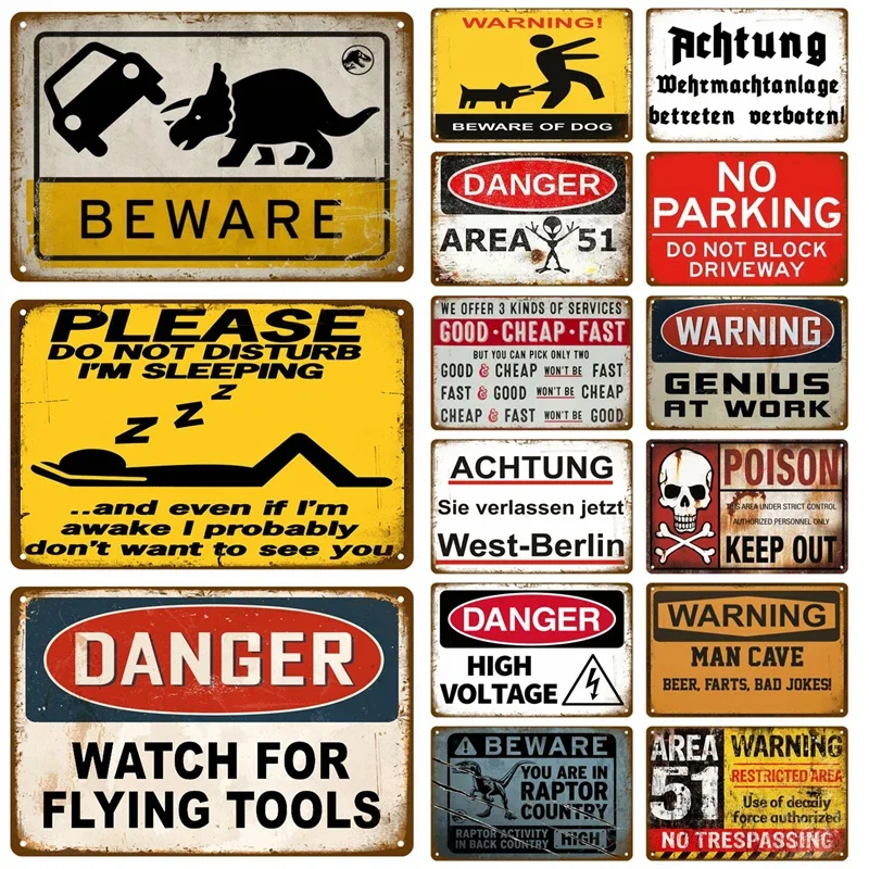 Warning-Danger-Beware-Metal-Sign-Vintage-Plaque-Tin-Sign-Plate-Home ...