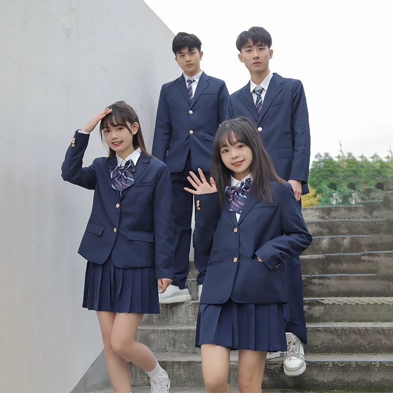 Korean Japanese JK Blazer High School Uniform Navy Coat Suit for Graduation Women School Clothes ...