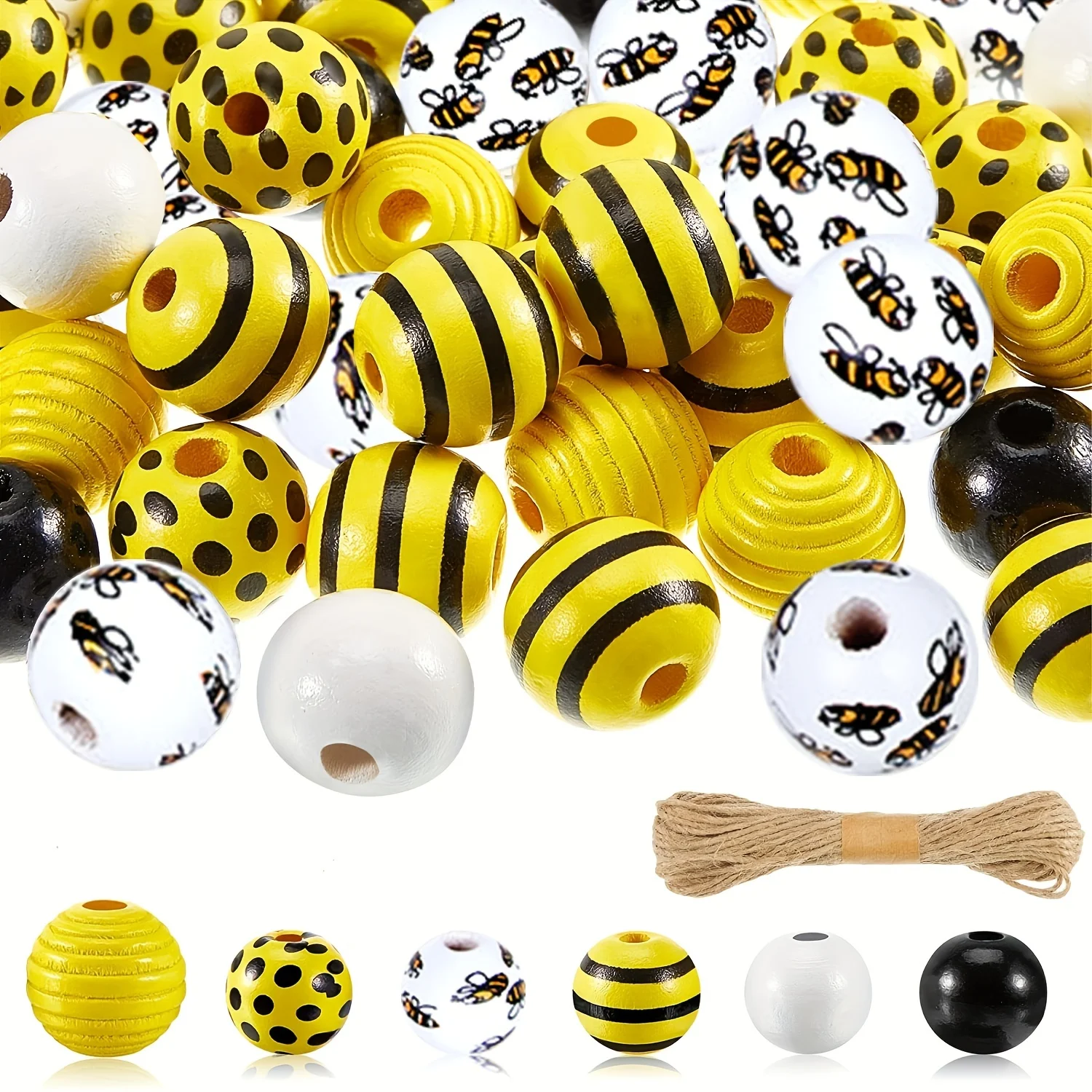 60-Pieces-Bee-Wooden-Beads-Wood-Bee-Honeycomb-Beads-Farmhouse-Beads ...