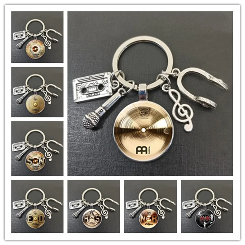 Drummer-Cymbal-Keychain-Pendant-DJ-Vinyl-Record-Photo-Glass-Jewelry ...