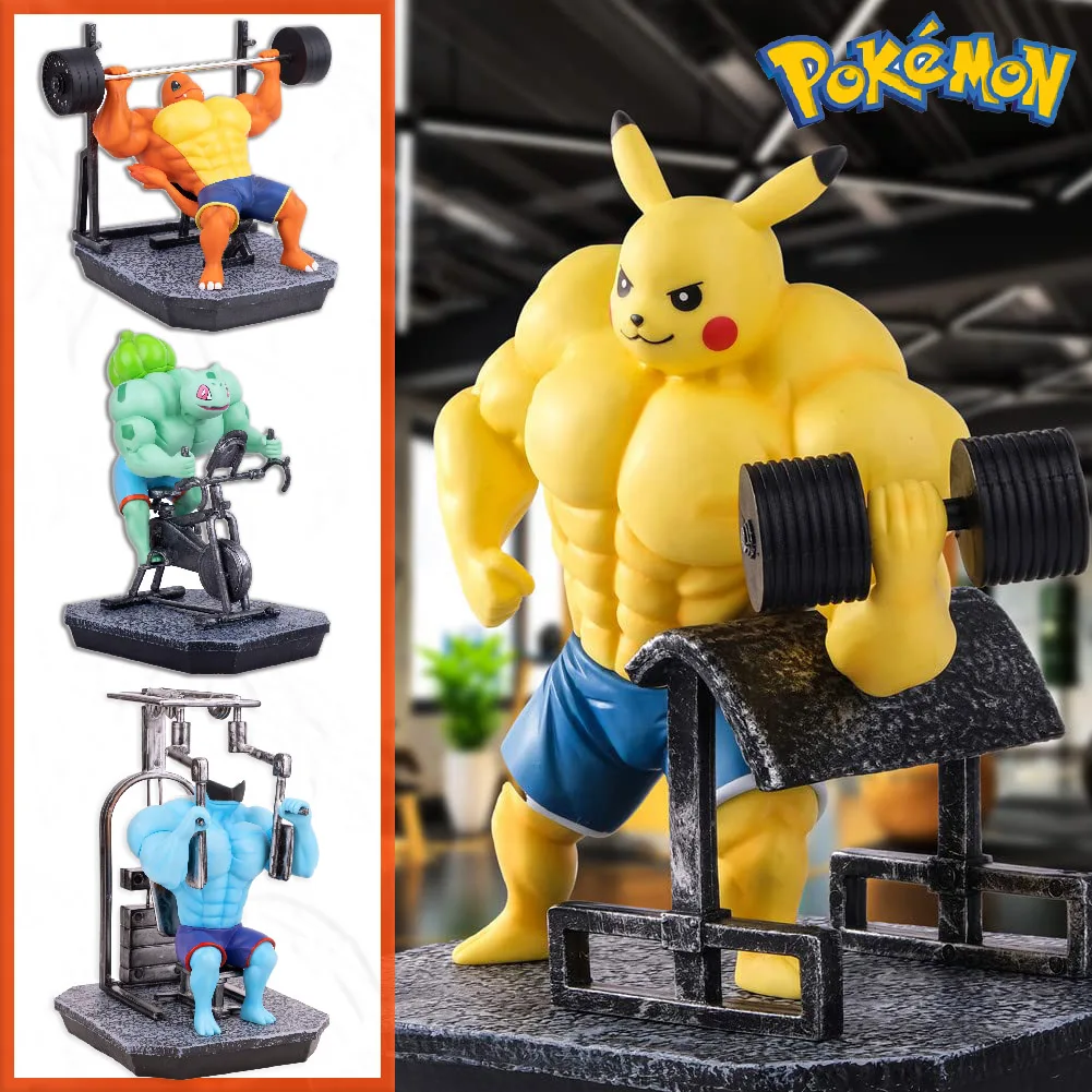 Pokemon Pikachu Figuras De Fitness Homem Muscular Charmander Bulbasuar ...