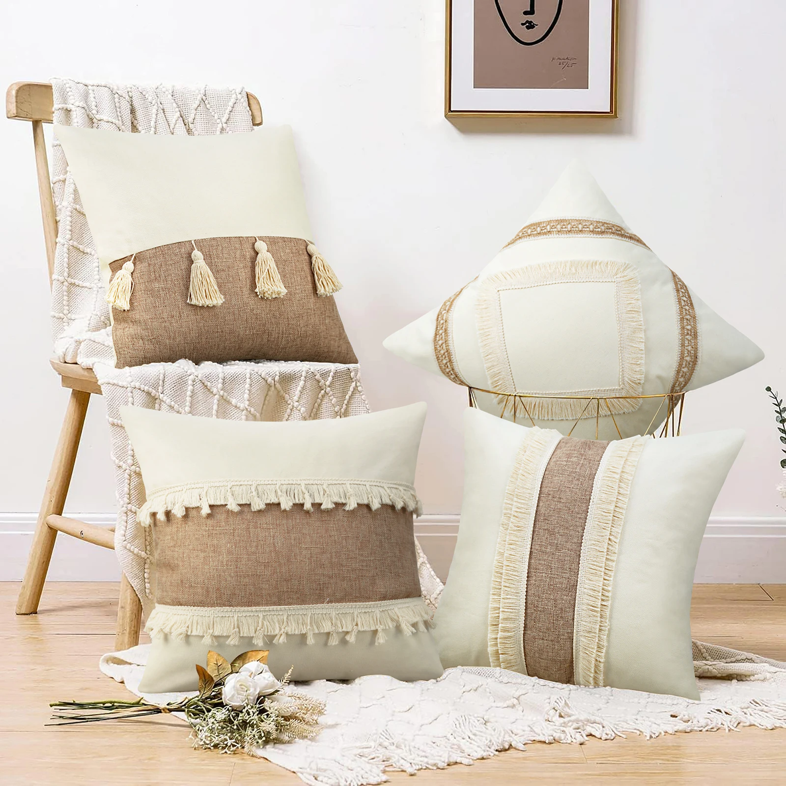 Bohemian-Nordic-beige-cushion-cover-tassel-sofa-cushion-cover-geometric ...