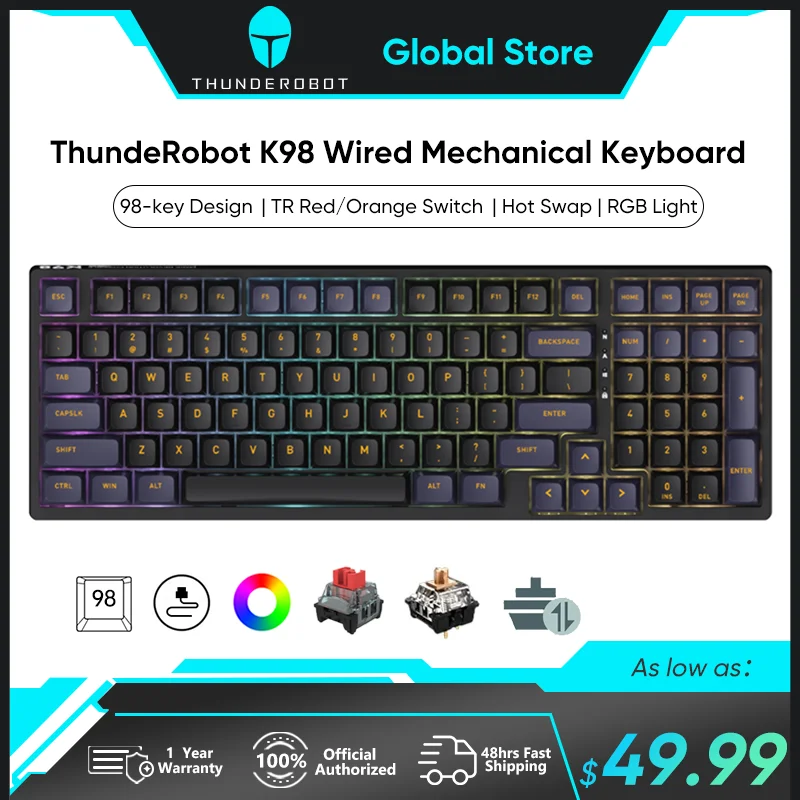 ThundeRobot-K98-Mechanical-Keyboard-Orange-Switch-Wired-Gaming-Keyboard ...