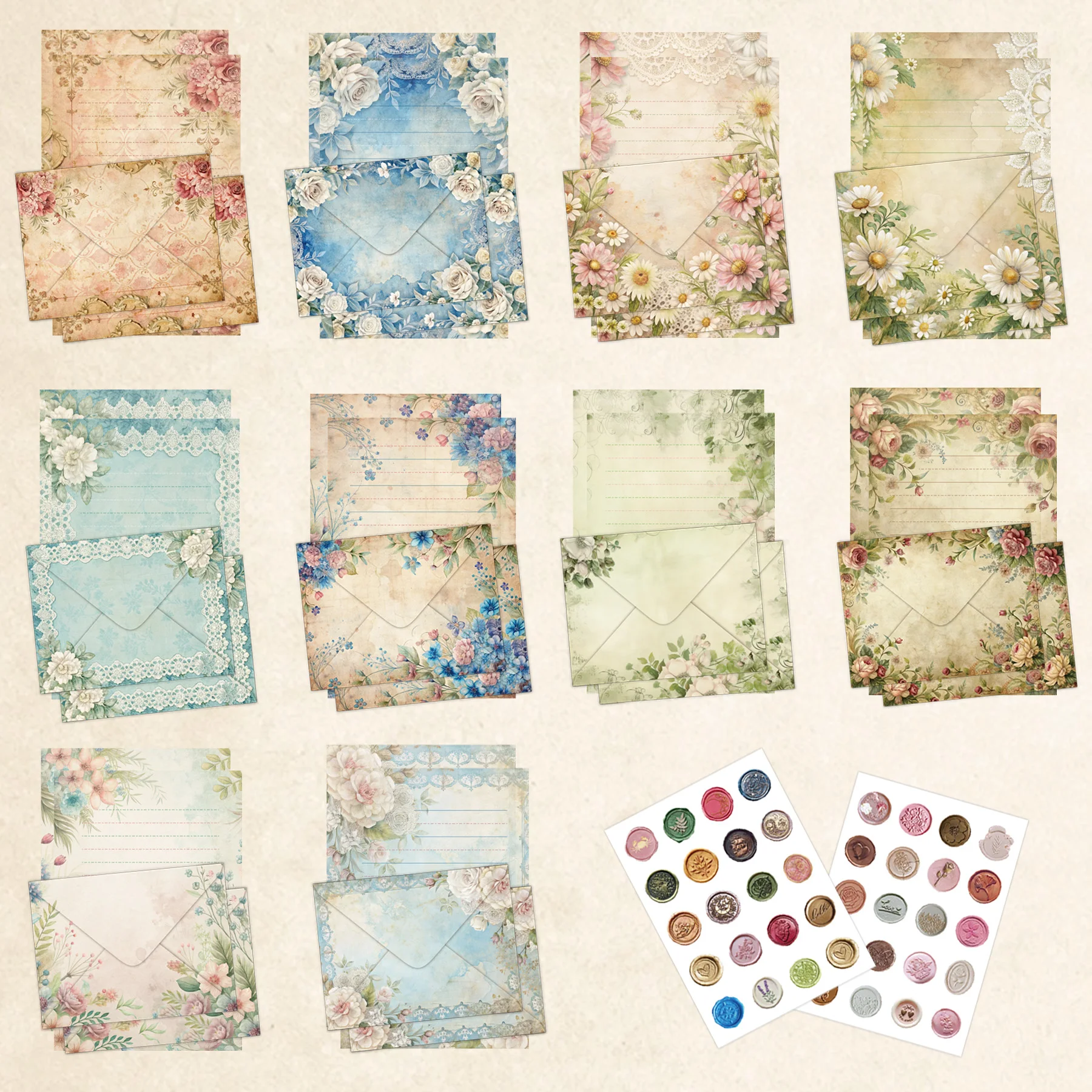 30 Sets Aesthetic Vintage Envelopes Letter Paper Kits DIY Postcard ...