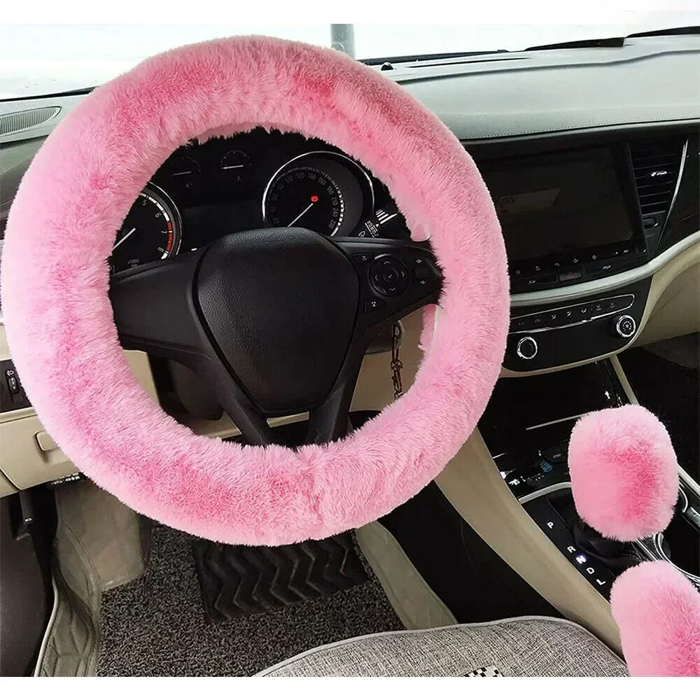 3pcs Set Fur Fluffy Thick Auto Car Steering Wheel Plush Cover Soft Wool Winter Pink Blue Purple Black For 38cm Steering Wheel AliExpress 34